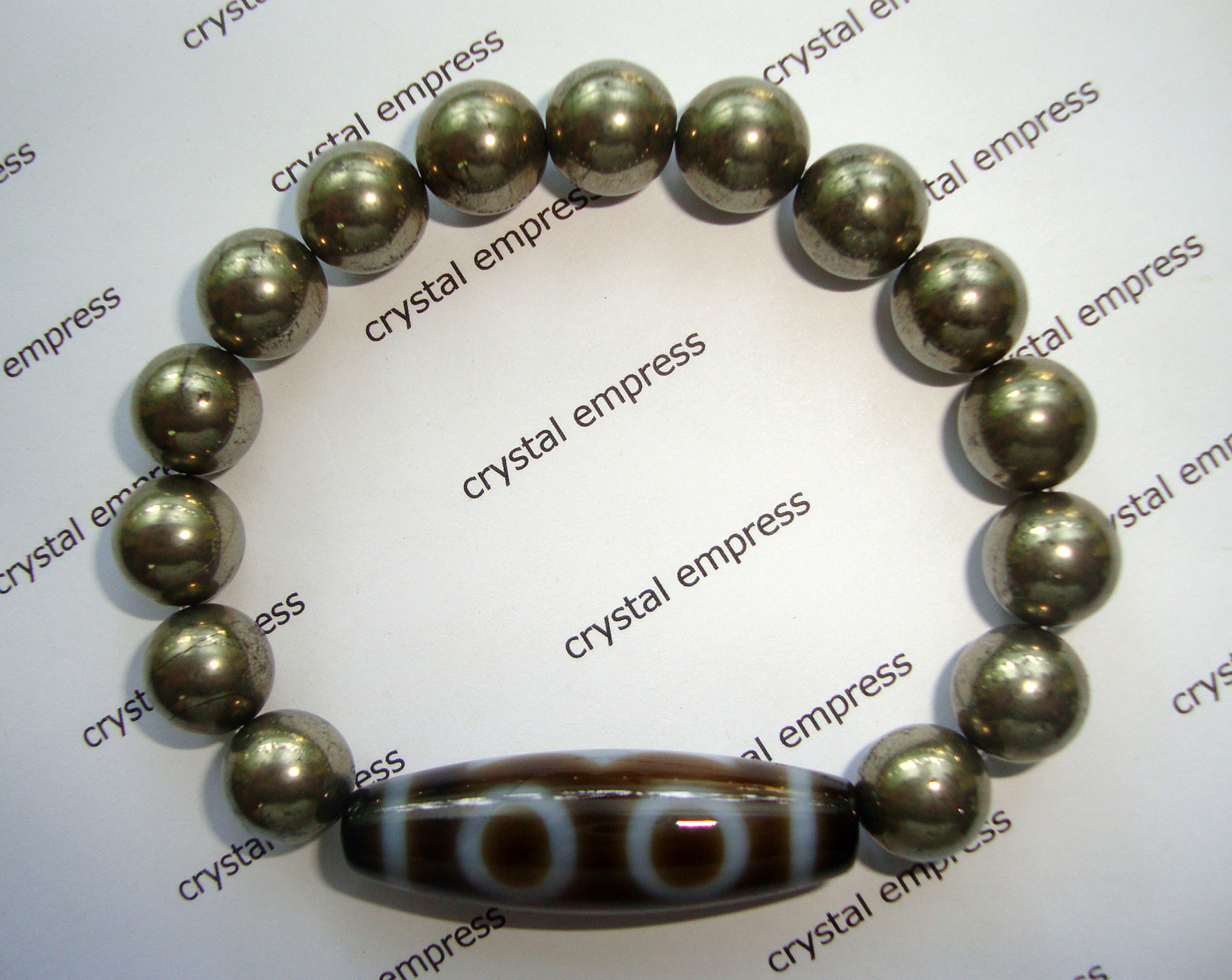 3 Eye Dzi with Pyrite - Crystal Empress Feng Shui Store