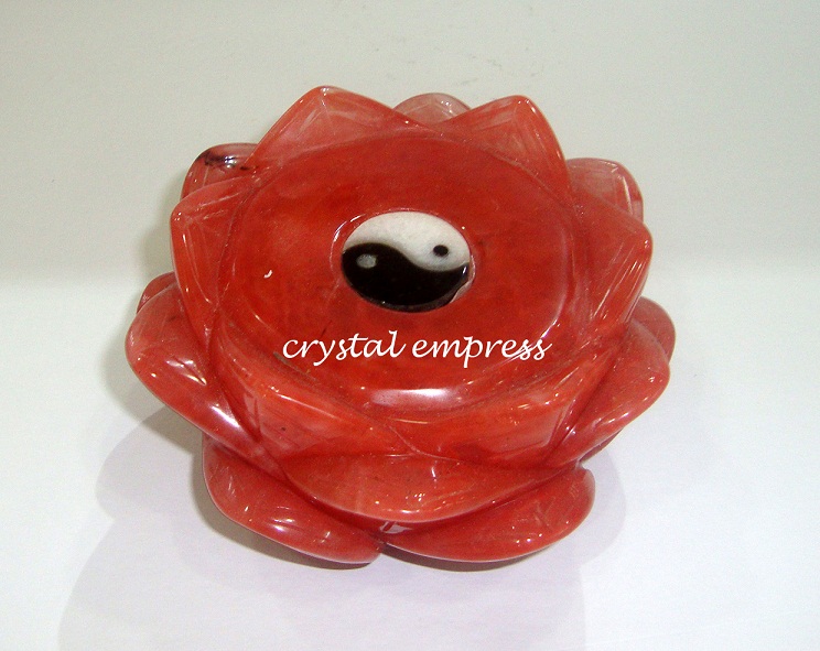 Cherry Quartz Lotus with Yin Yang Symbol - Crystal Empress Feng Shui Store