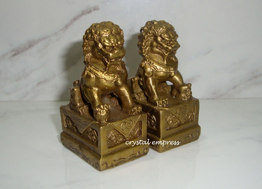 2.75″ Pair of Brass Fu Dogs - Crystal Empress Feng Shui Store