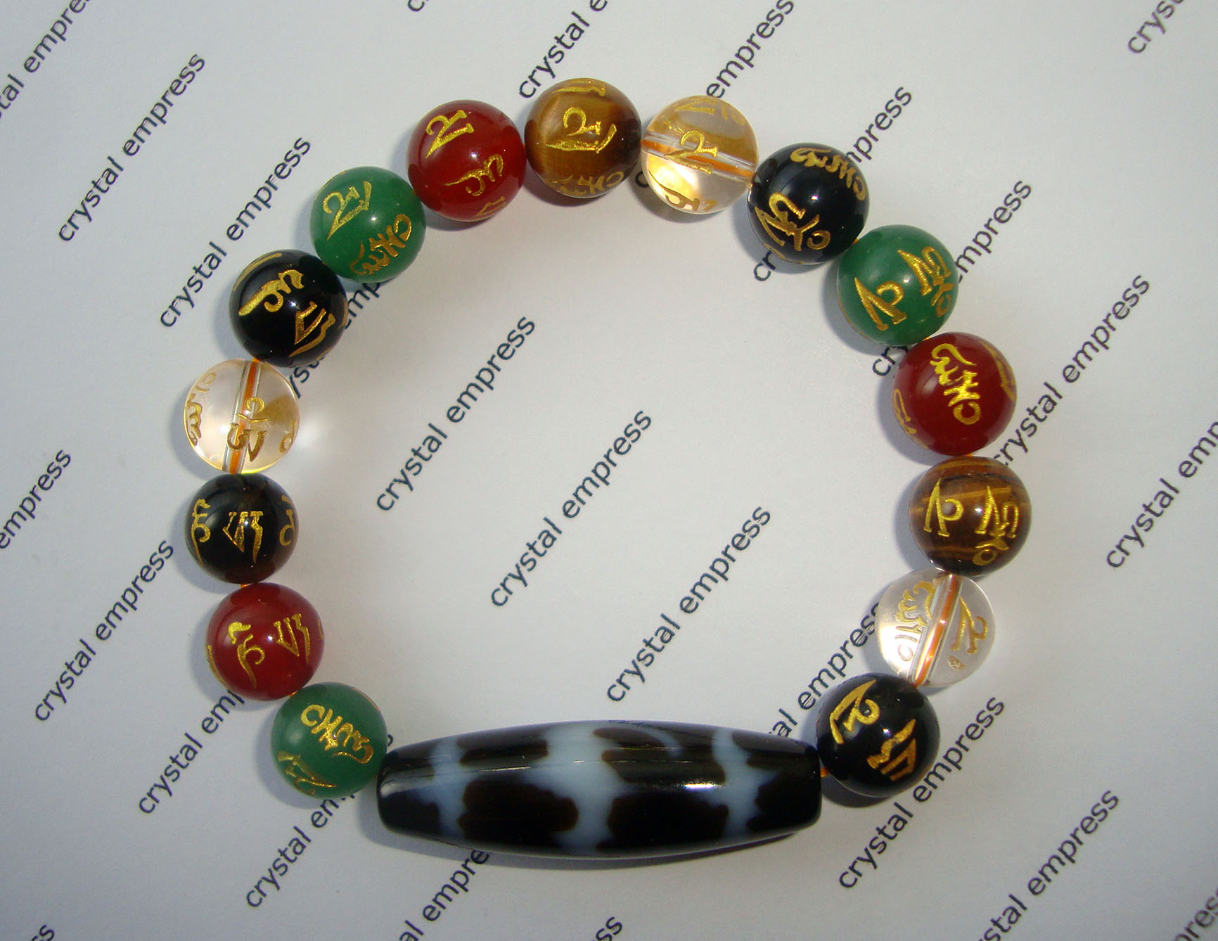 5 Bats Dzi with Five Element Mantra Bracelet - Crystal Empress Feng ...