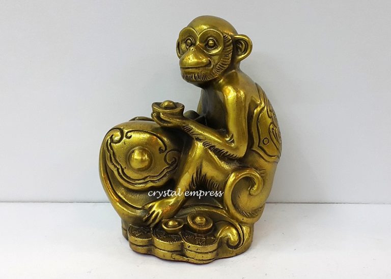 Brass Monkey on Ruyi Figurine - Crystal Empress Feng Shui Store