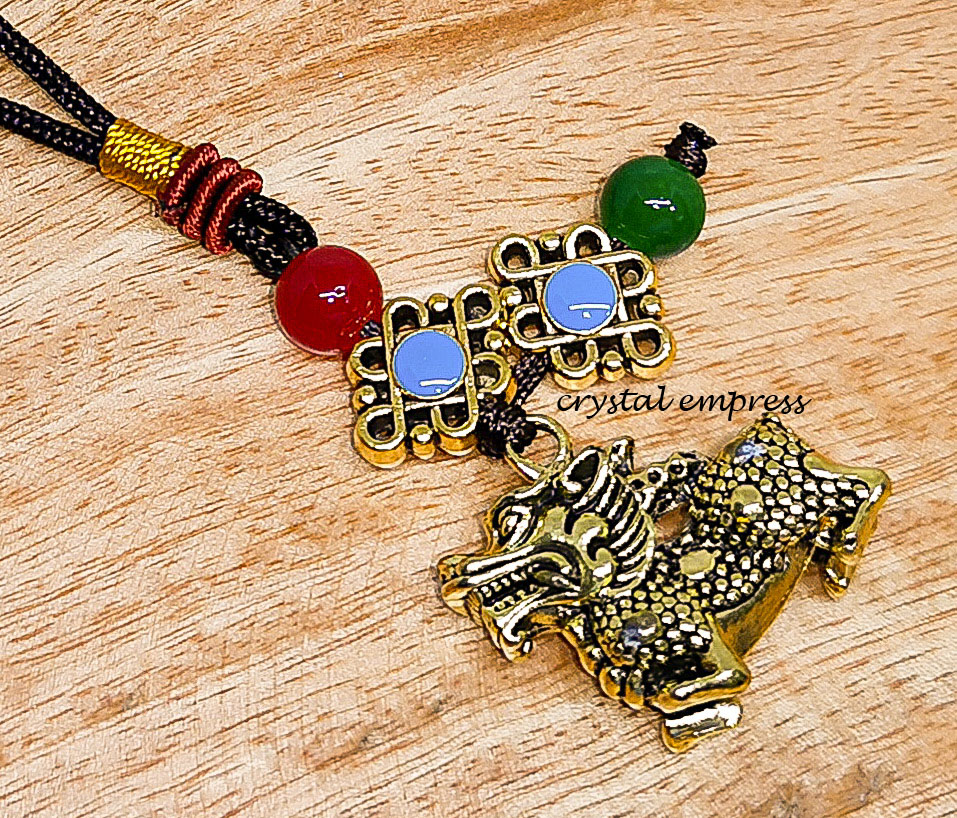Brass Chi Lin with Mystic Knot Tassel - Crystal Empress Feng Shui Store
