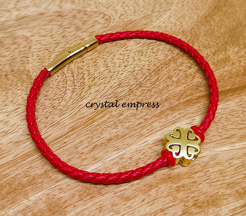 Four Leaf Clover Braided Leather Bracelet (Red) - Crystal Empress Feng ...