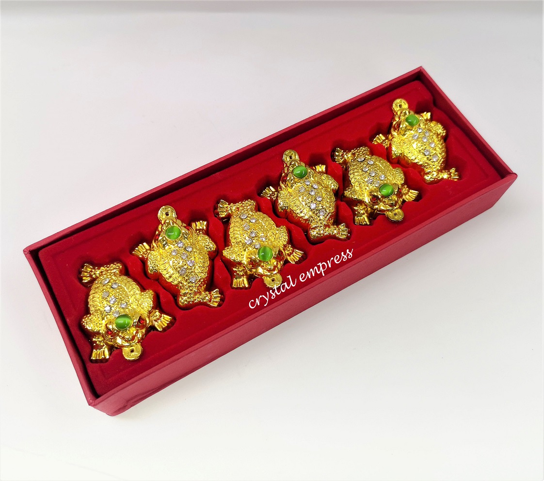 5cm Set of 6 Bejeweled Mini Gold Money Frog - Crystal Empress Feng Shui ...
