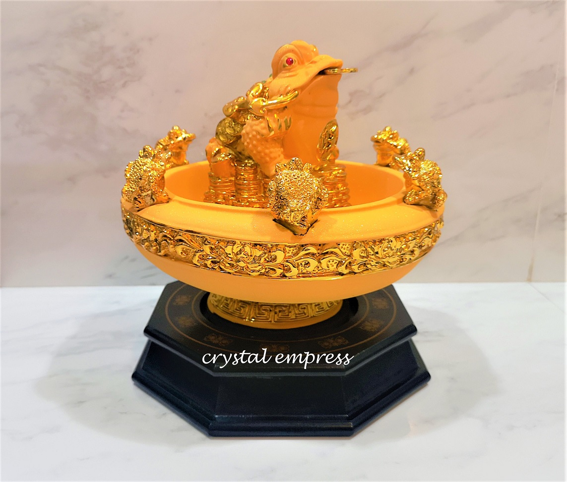 9″ Gold Money Frog Treasure Bowl - Crystal Empress Feng Shui Store