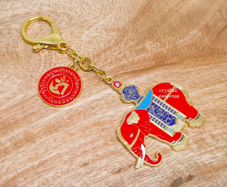 Red Prosperity Elephant with Anti-Conflict Amulet Keychain - Crystal ...