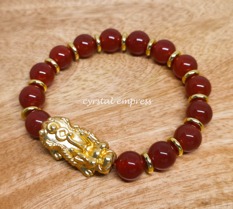 Red Agate with Gold Pi Yao Infinity Bracelet - Crystal Empress Feng ...
