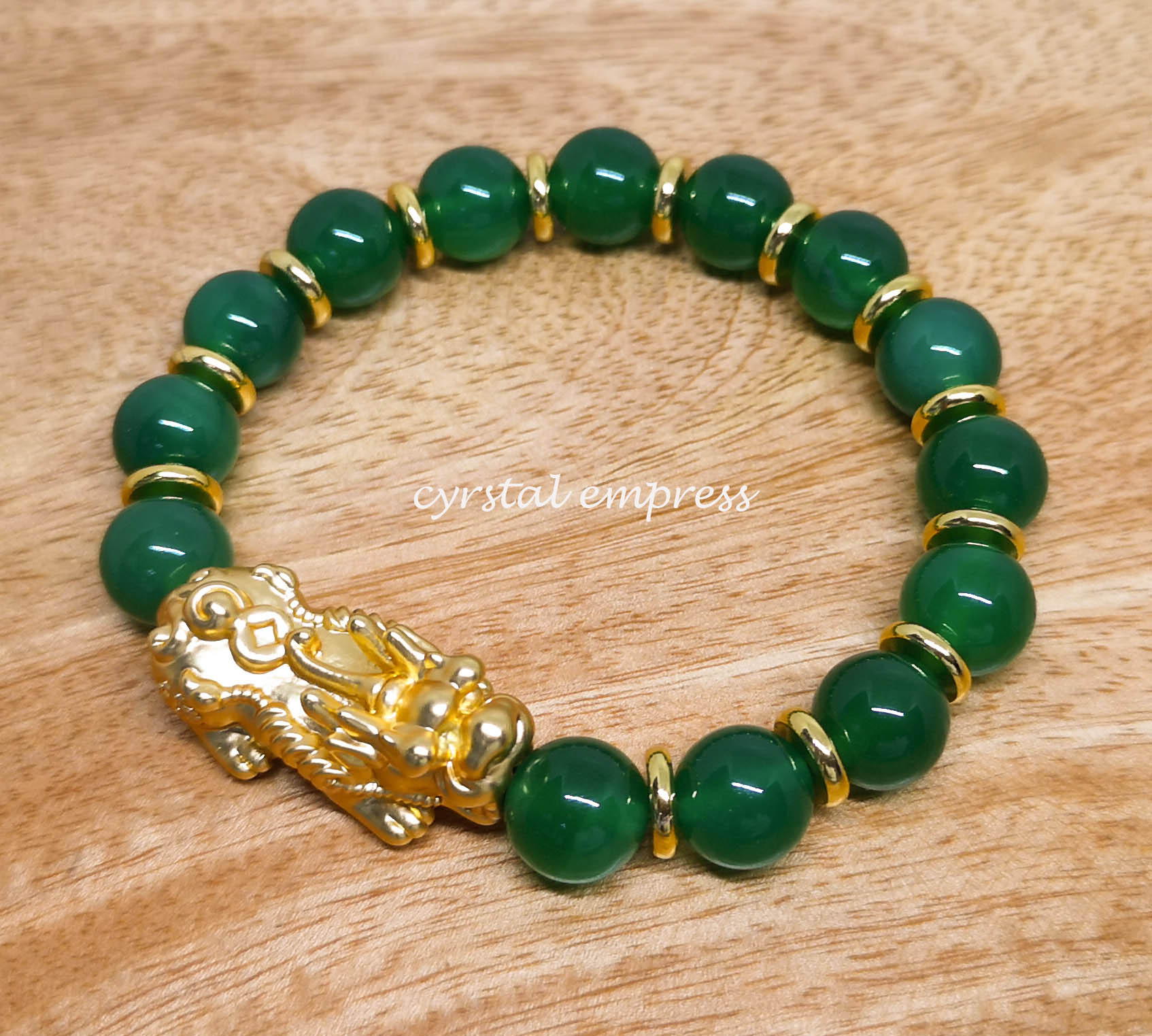 Green Agate with Gold Pi Yao Infinity Bracelet - Crystal Empress Feng ...