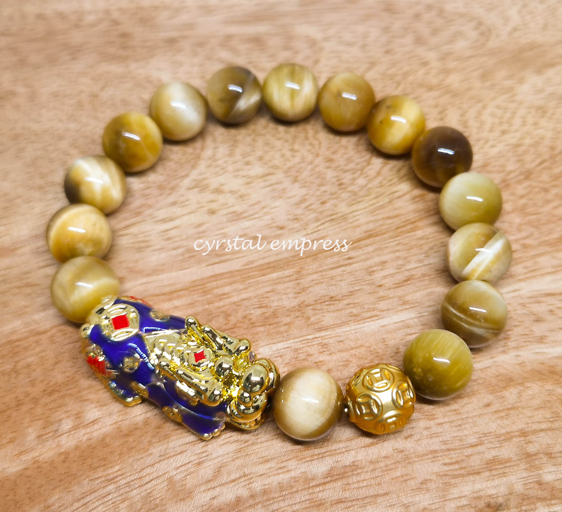 Gold Tiger Eye with Color Changing Pi Yao & Lucky Coin Ball Bracelet ...