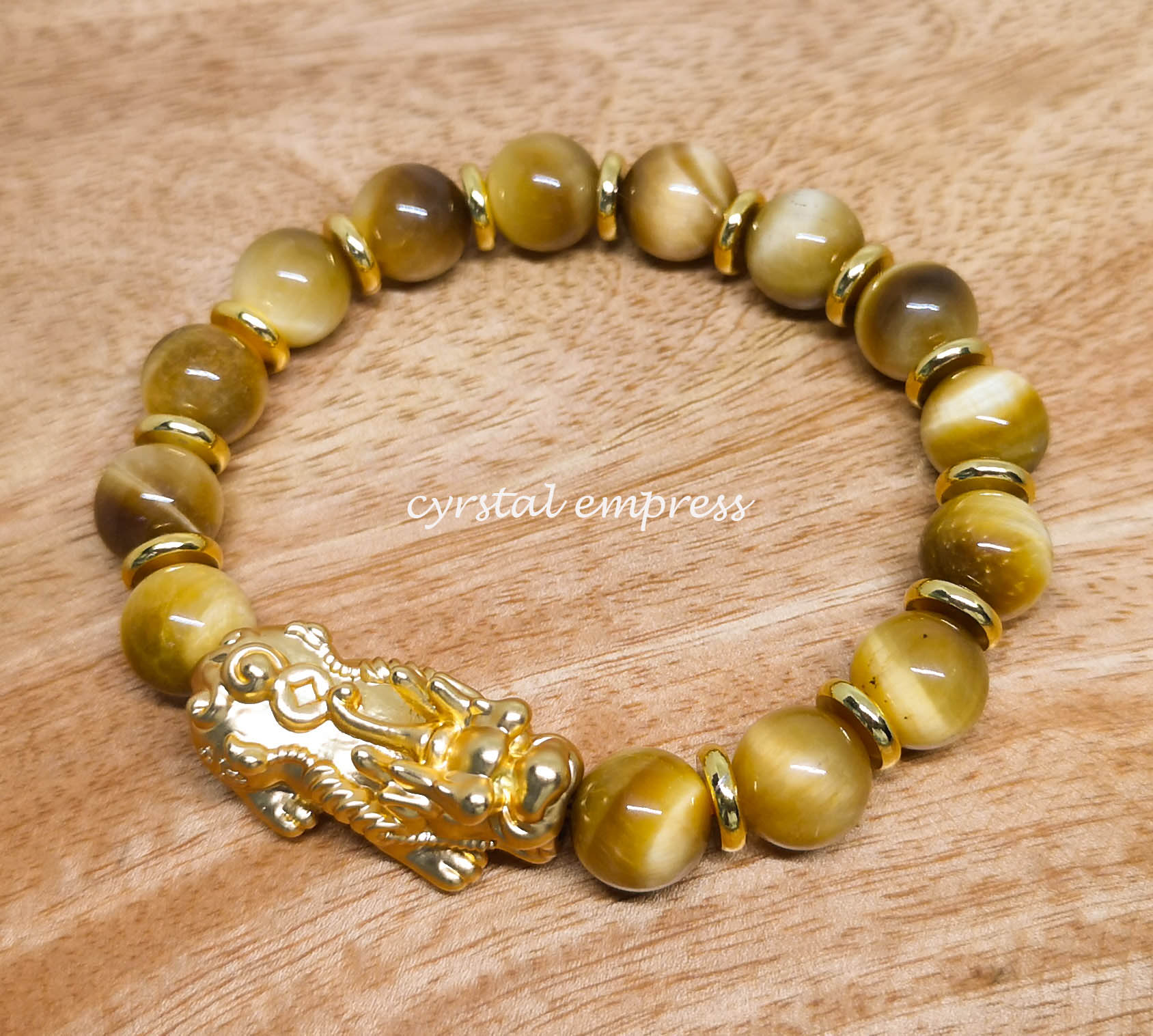 Gold Tiger Eye with Gold Pi Yao Infinity Bracelet - Crystal Empress ...