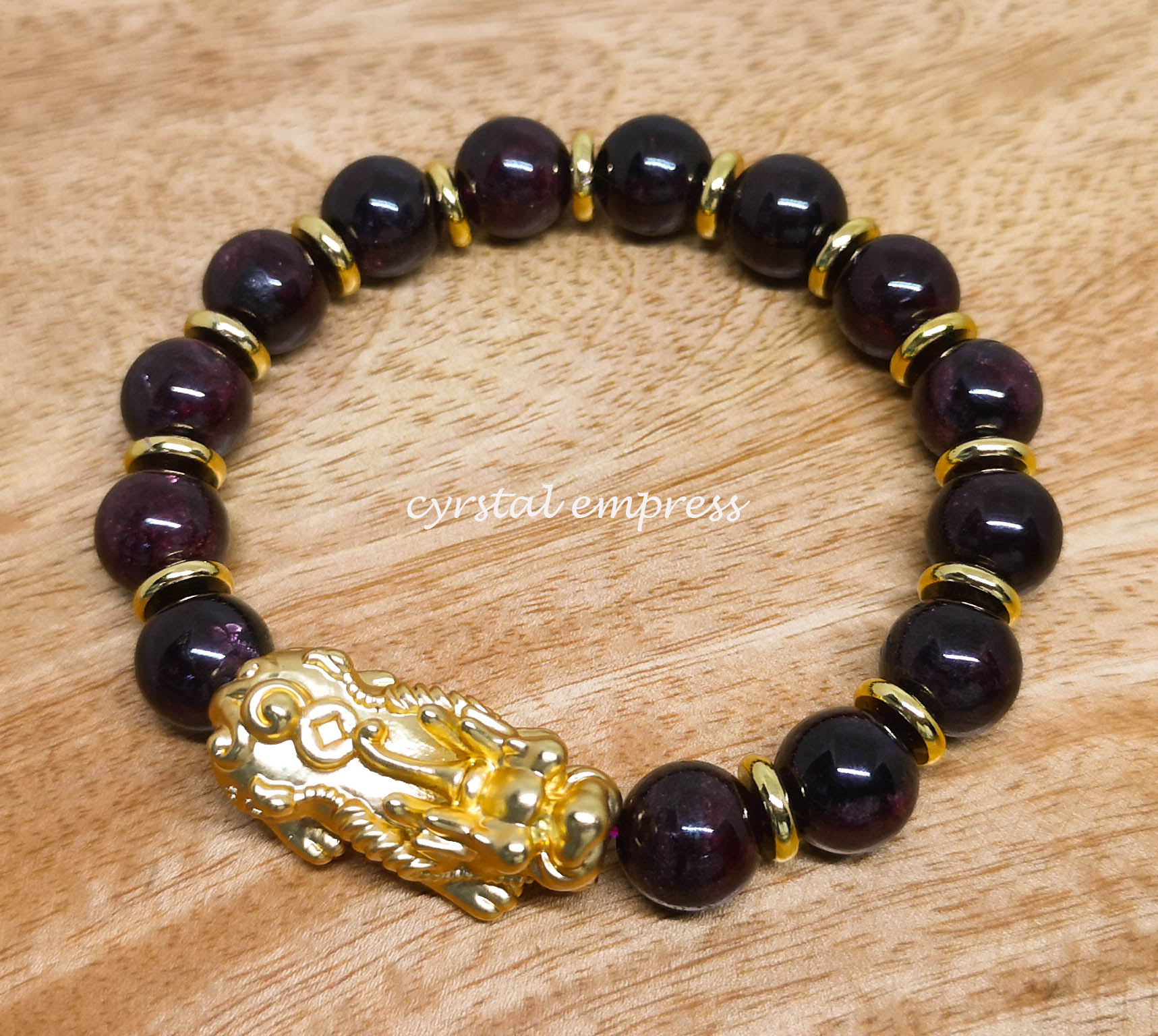 Garnet with Gold Pi Yao Infinity Bracelet - Crystal Empress Feng Shui Store