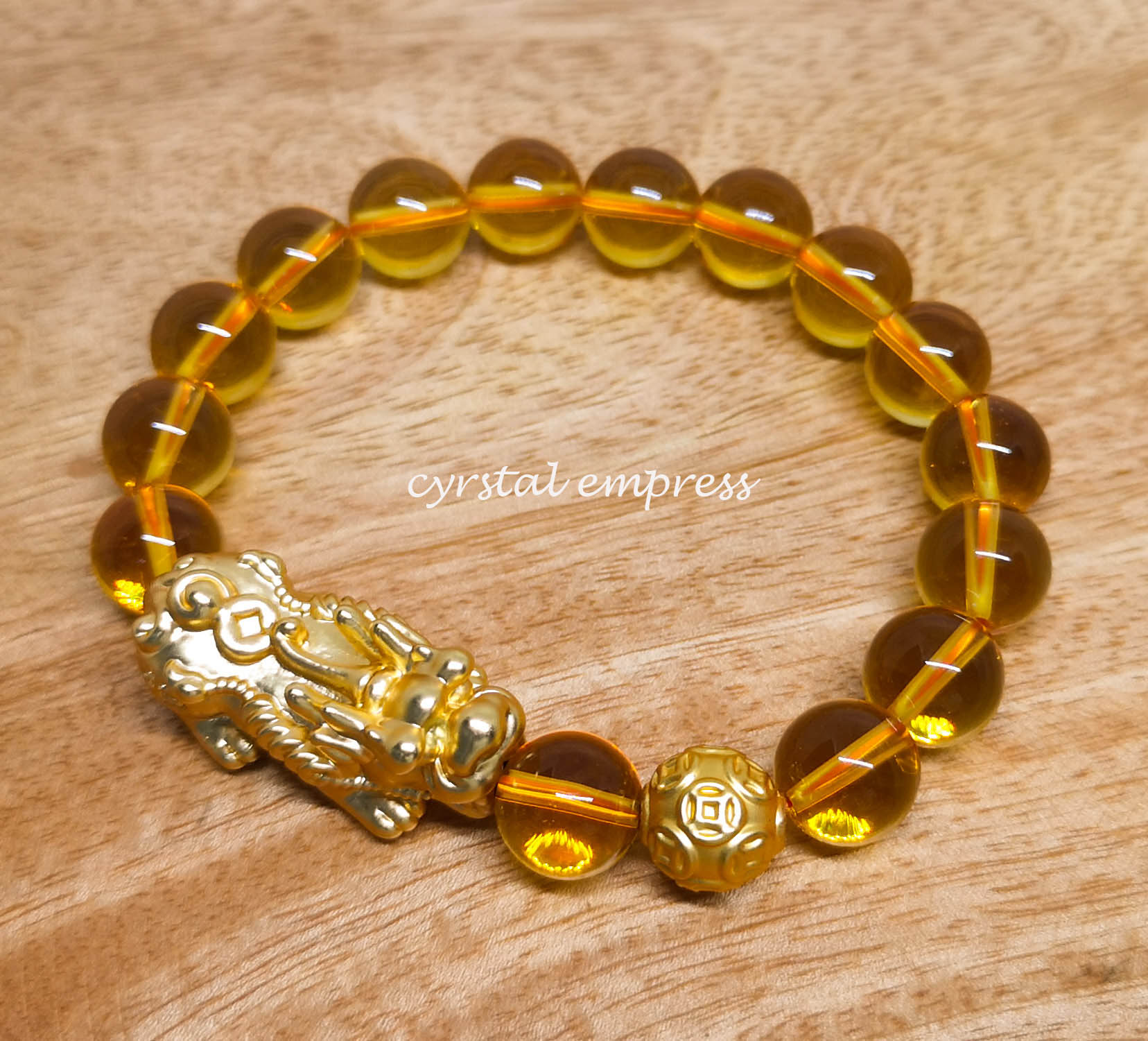 Citrine with Gold Pi Yao & Lucky Coin Ball Bracelet - Crystal Empress ...