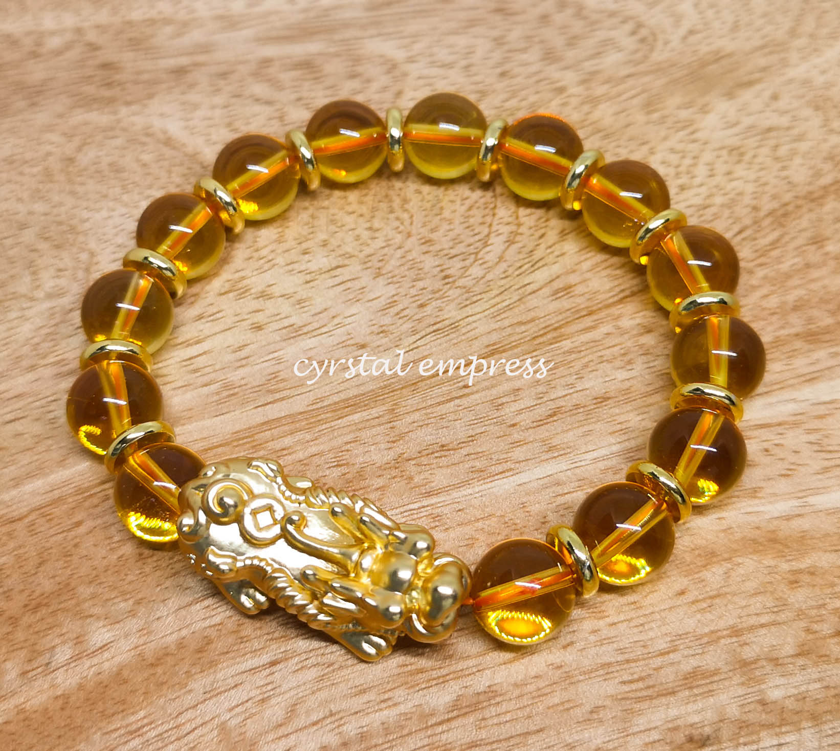Citrine with Gold Pi Yao Infinity Bracelet - Crystal Empress Feng Shui ...