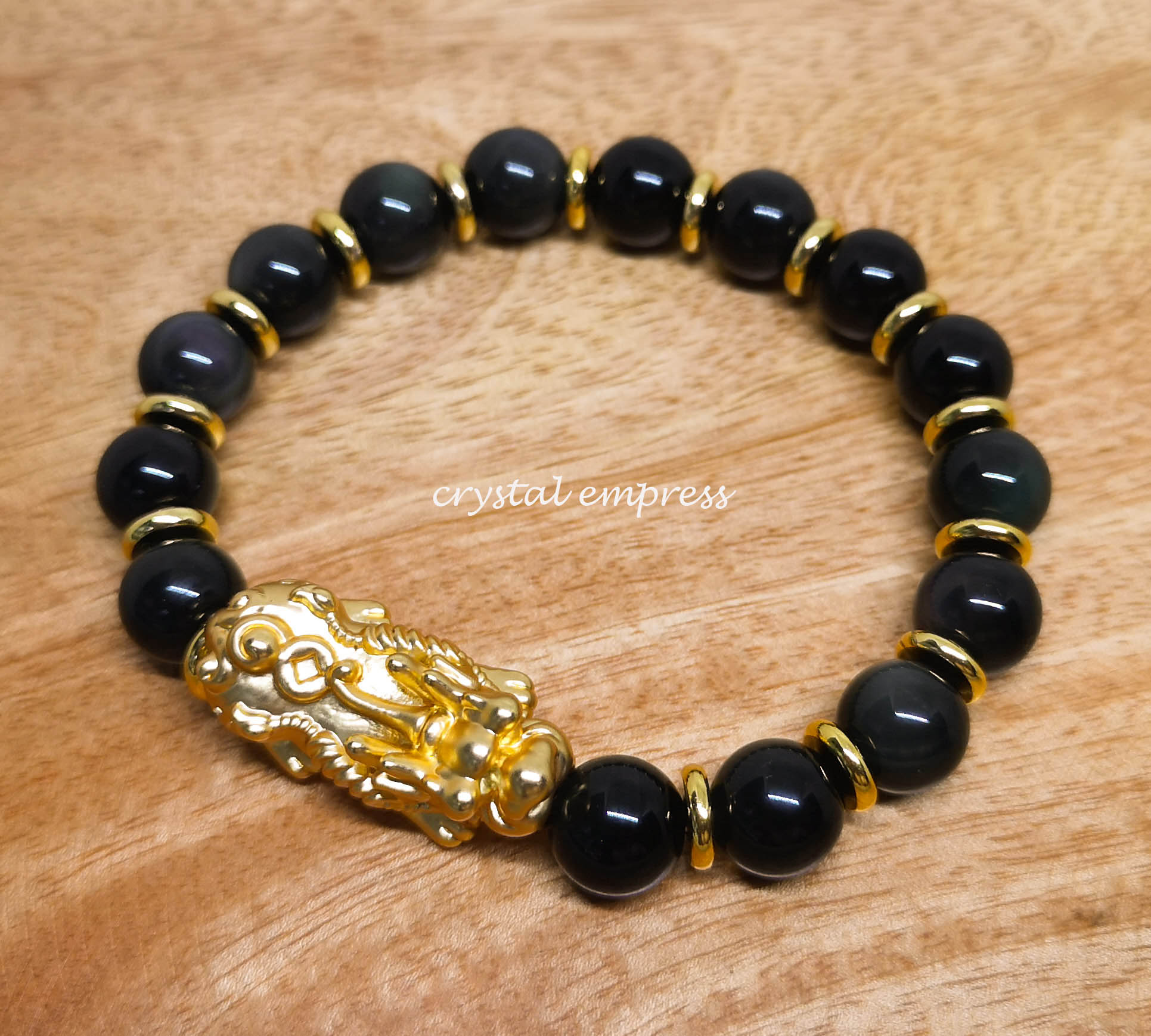 Black Obsidian with Gold Pi Yao Infinity Bracelet - Crystal Empress ...