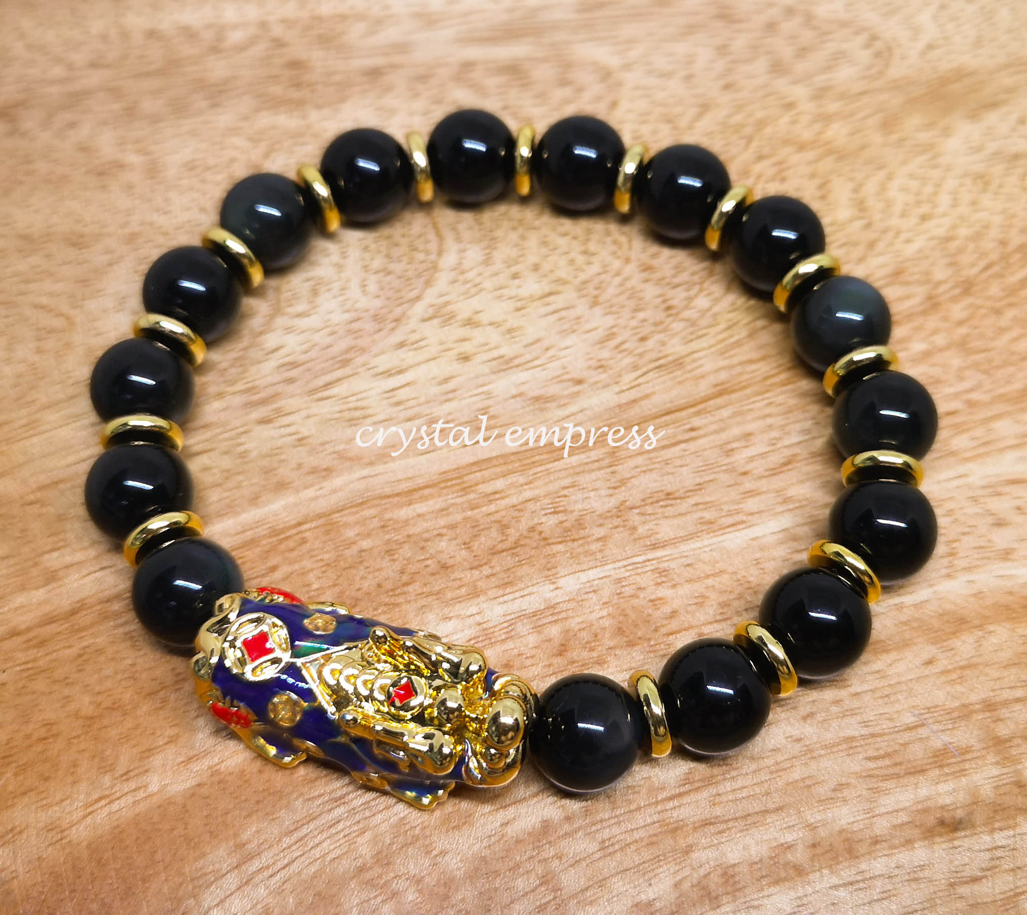 Black Obsidian with Color Changing Pi Yao Infinity Bracelet - Crystal ...