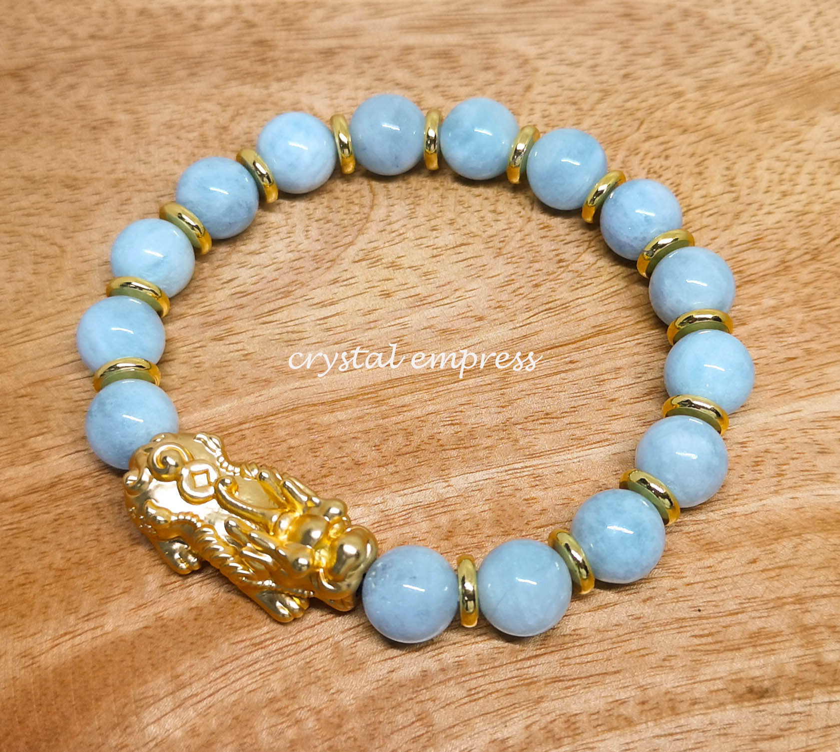 Aquamarine with Gold Pi Yao Infinity Bracelet - Crystal Empress Feng ...