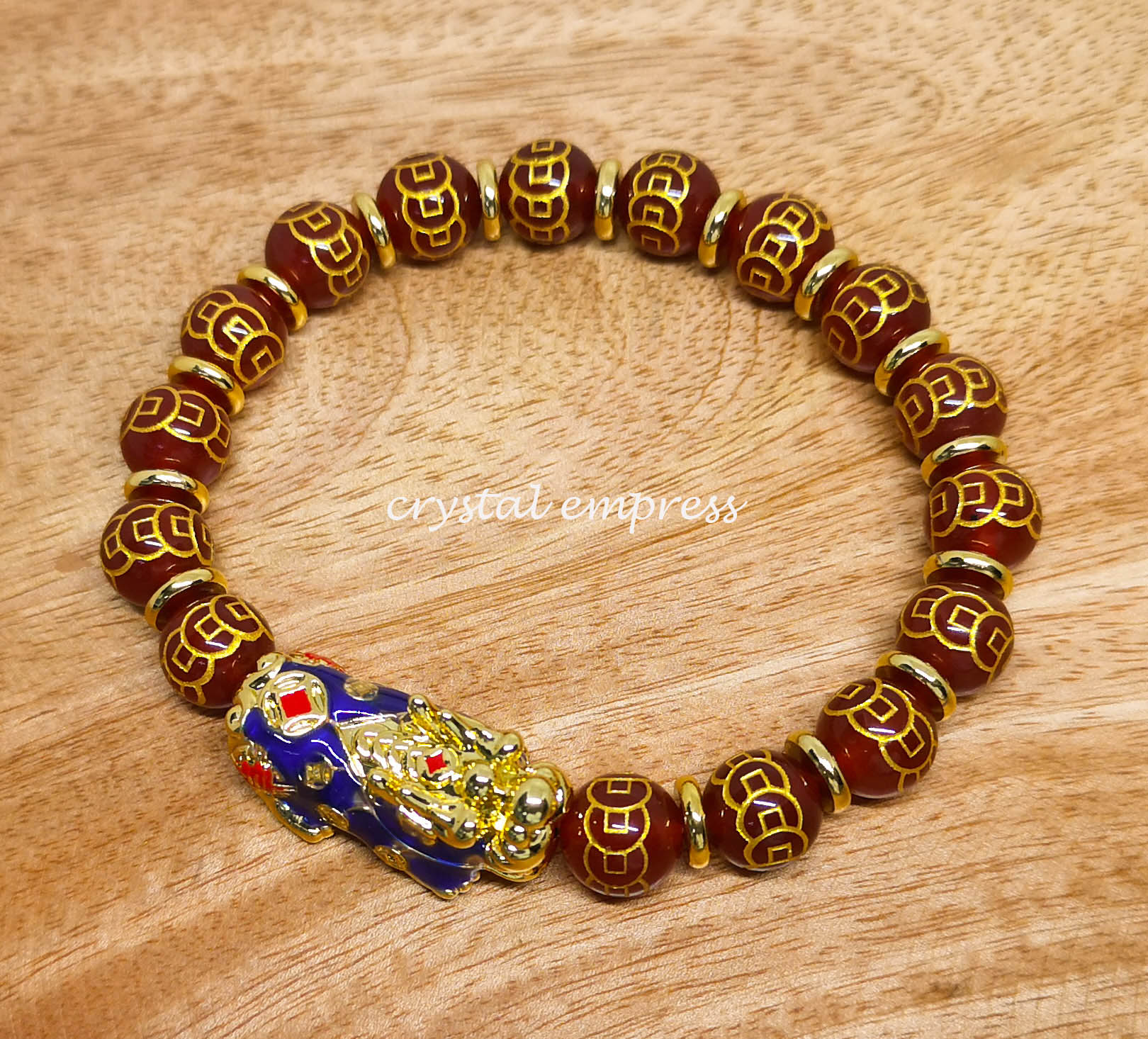 Red Agate I-Ching Coins with Color Changing Pi Yao Infinity Bracelet ...
