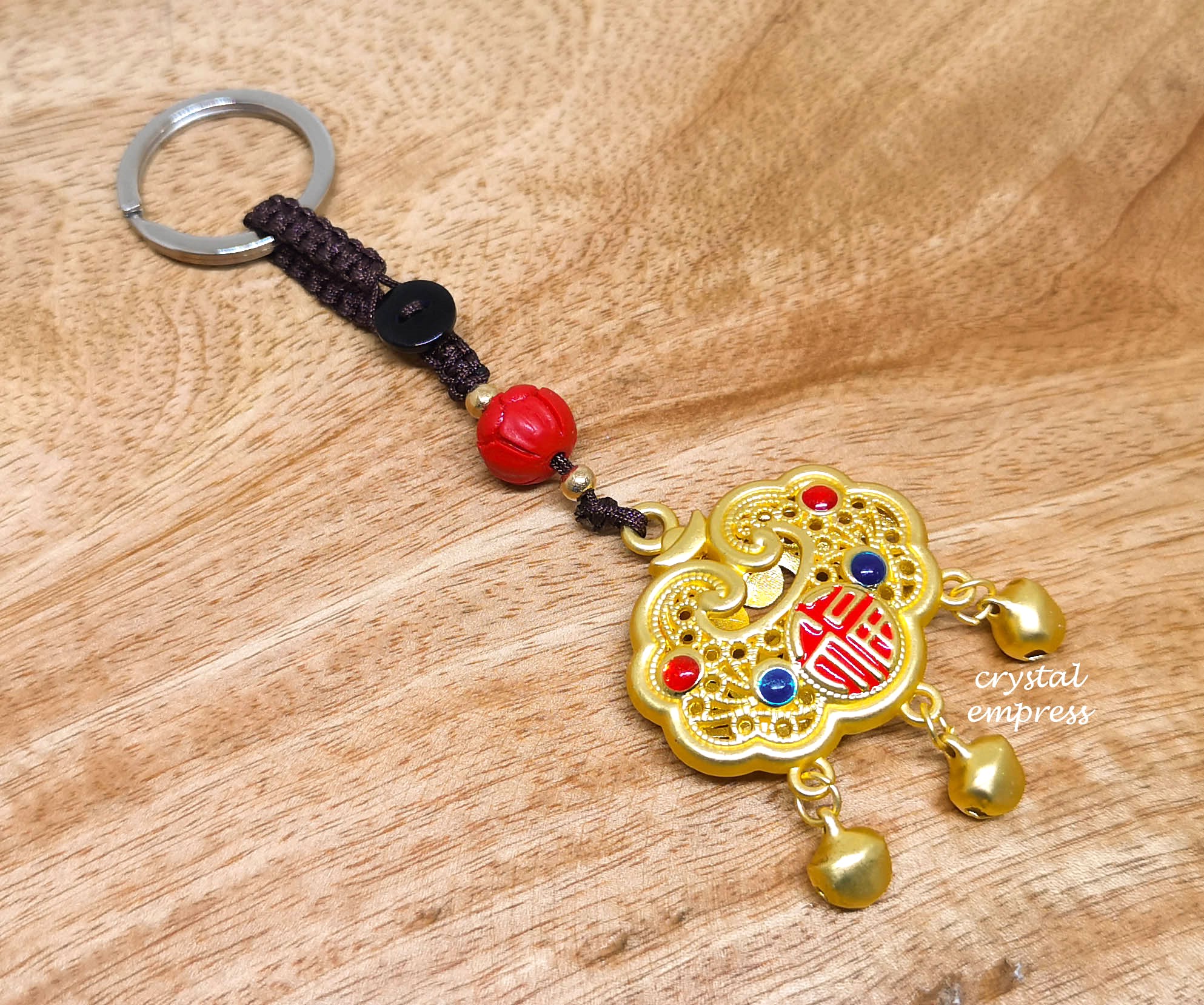 Golden Wealth Lock Coin with Bells Keychain - Crystal Empress Feng Shui ...